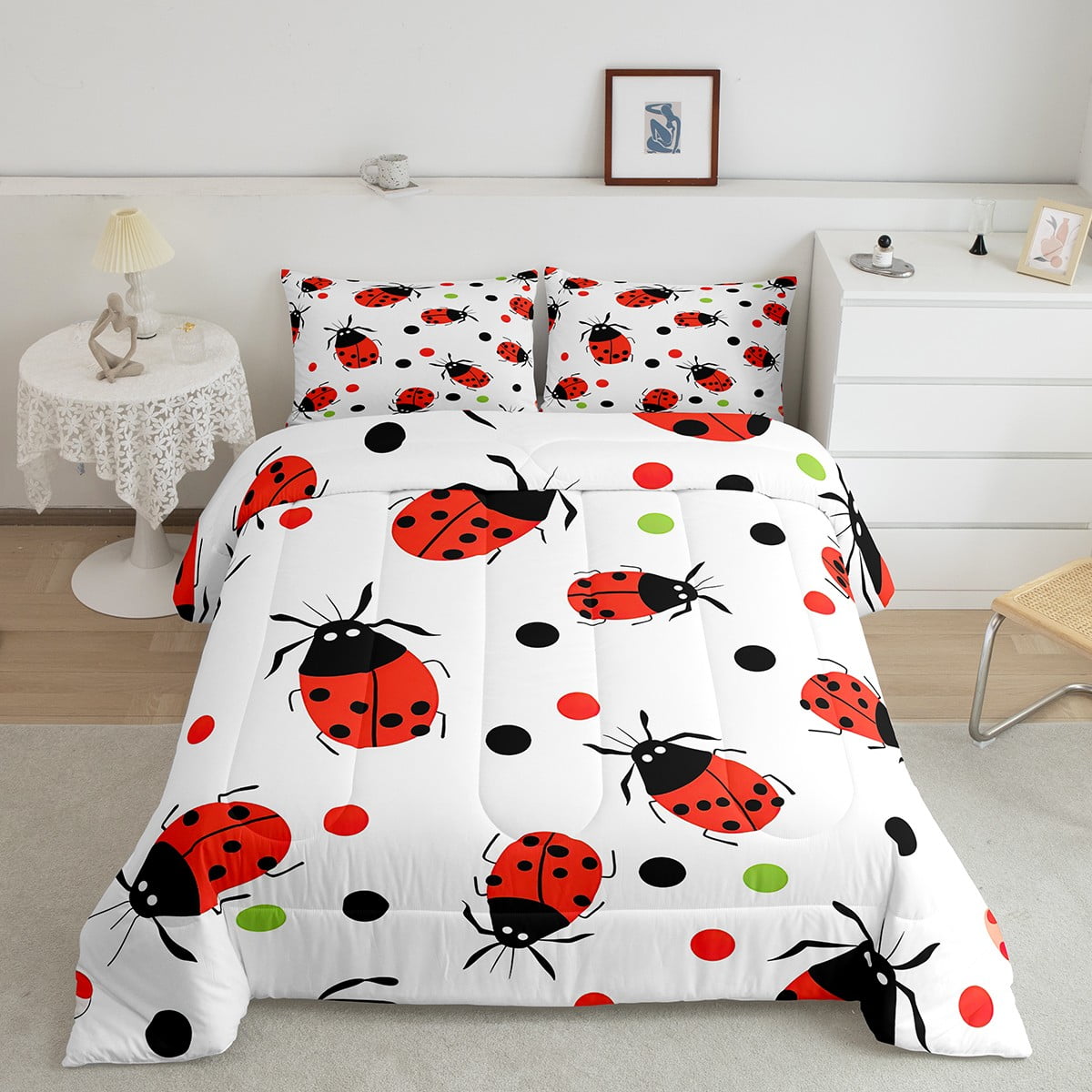 YST Red Ladybug Twin Comforter Set for Kids Boys Girls,Cartoon Ladybugs ...