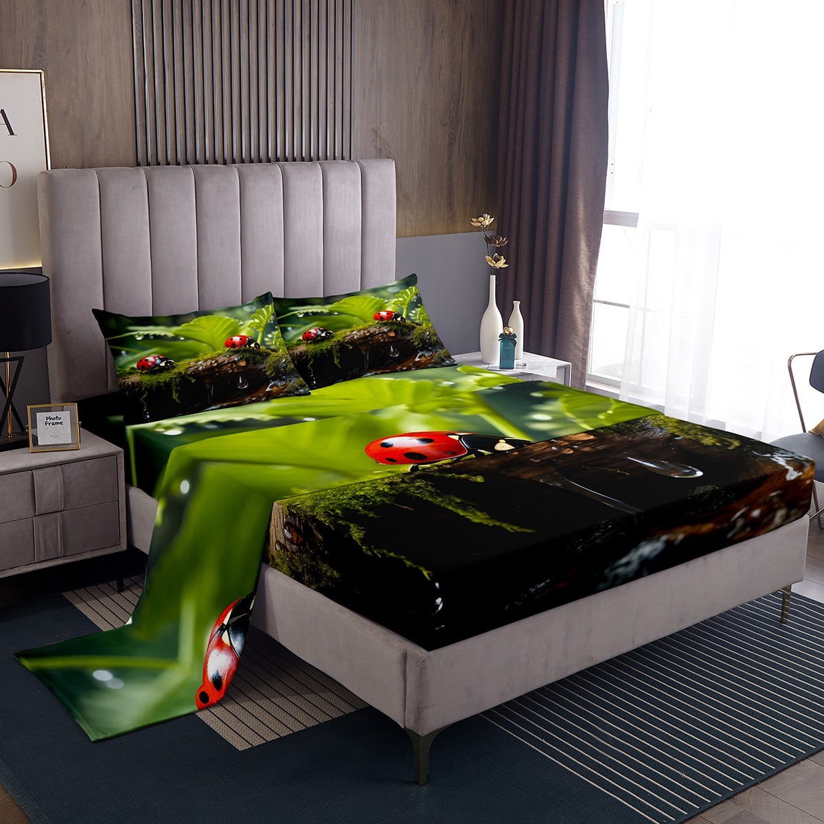 YST Red Ladybug Twin Sheets Cute Cartoon Ladybug Sheets Set,Black Polka ...