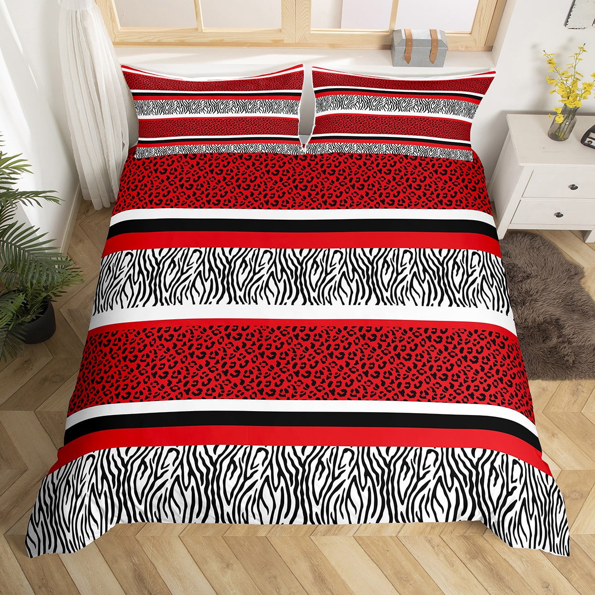 YST Red Leopard Bedding Set Twin Black White Zebra Cheetah Print ...