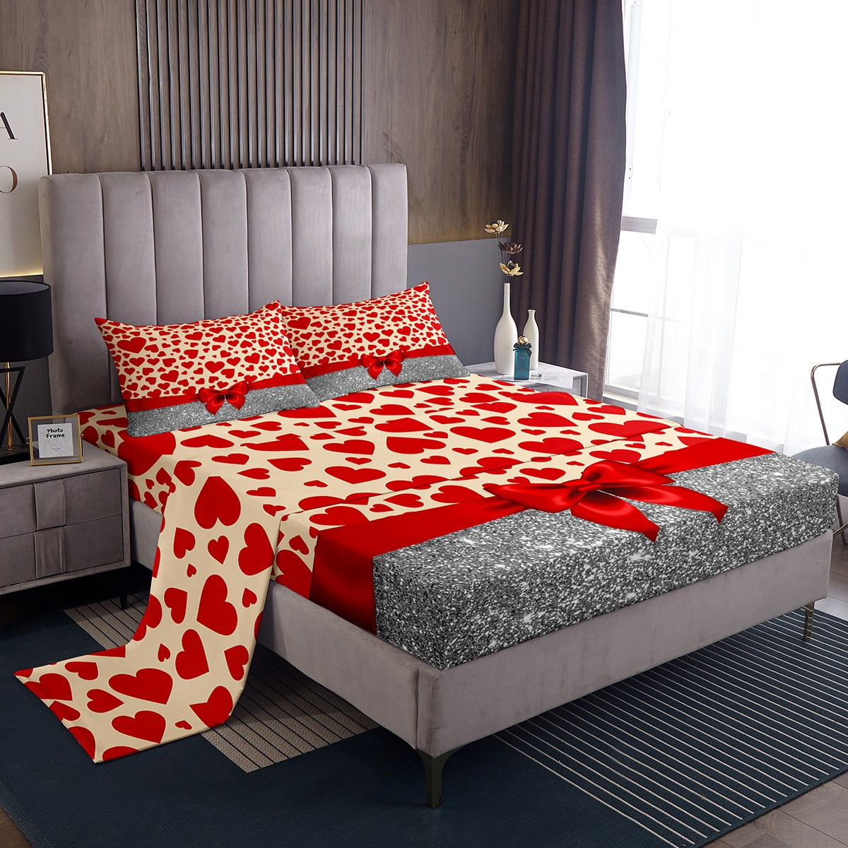 Red Love Heart Bed Sheets Full,Cute Romantic Sheet Set Birthday Gifts ...