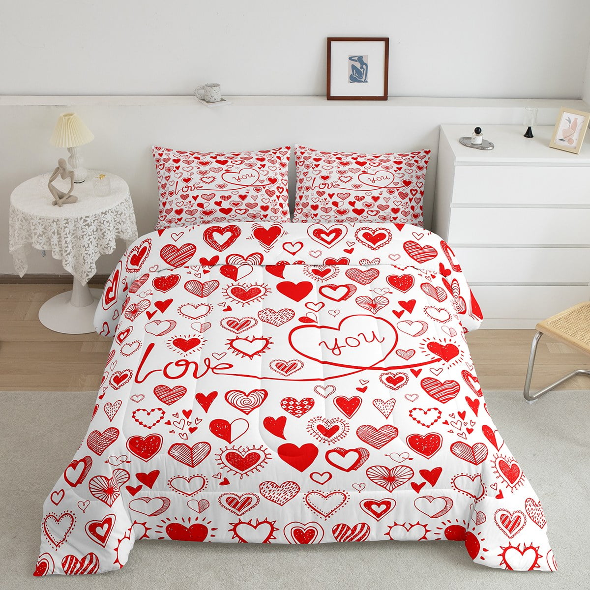 Erosebridal Red Love Heart Comforter Set Twin,Valentines Day Bedding ...