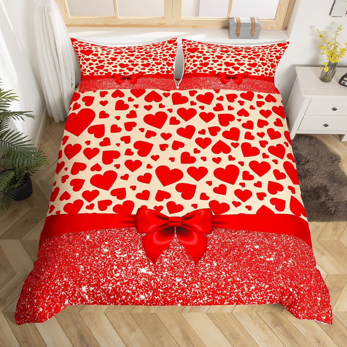 YST Red Love Heart Duvet Cover Twin,Romantic Bedding Set Birthday Gifts ...