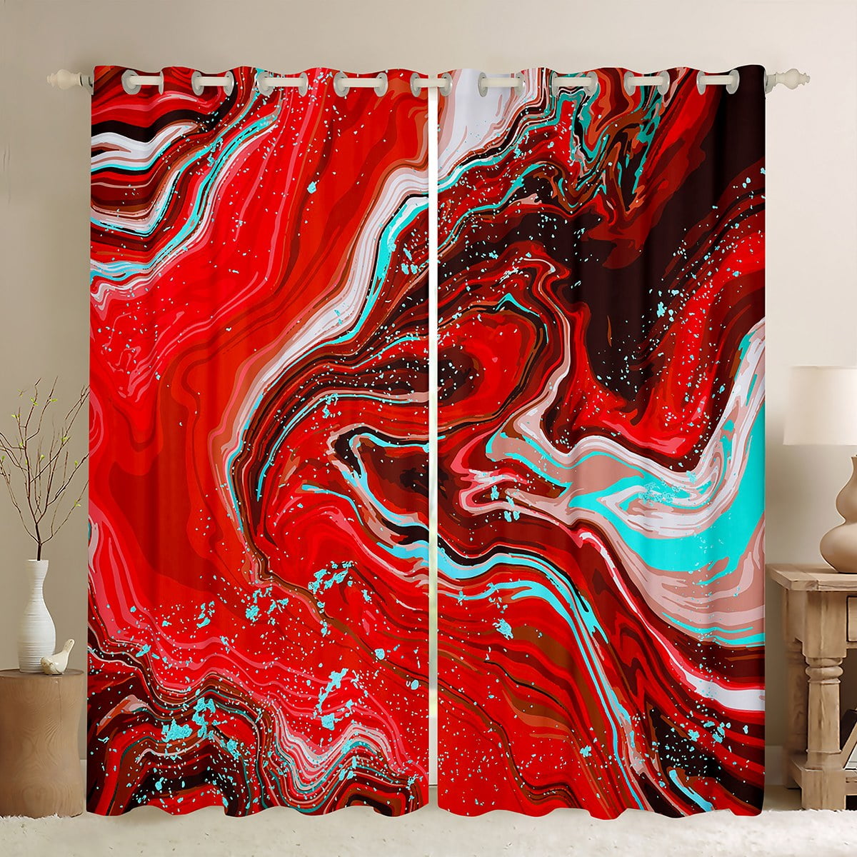 YST Red Marble Blackout Curtains Scarlet Curtains & Drapes, Watercolor ...