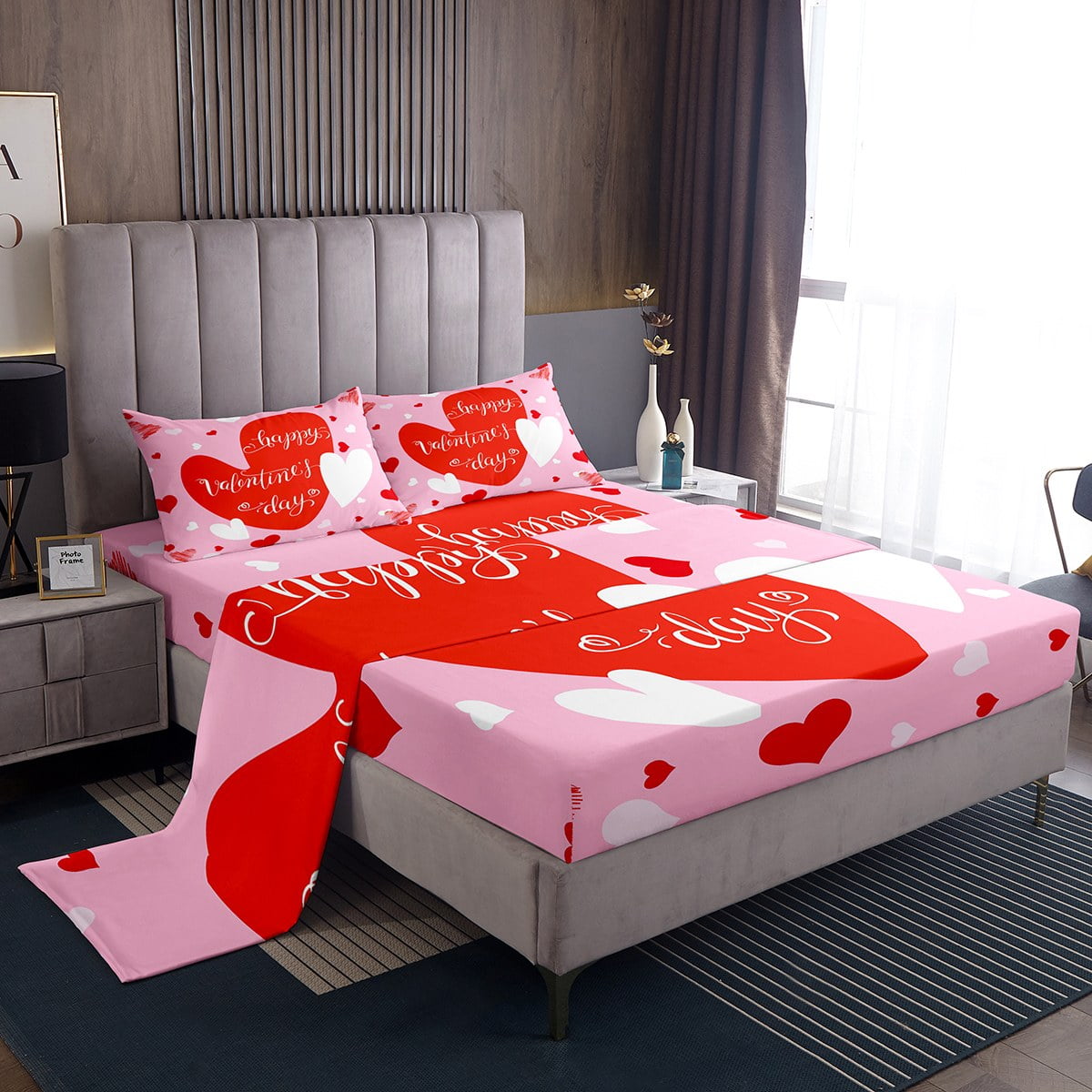 Erosebridal Red Pink Love Heart Bed Sheets Full,Romantic Sheet Set for ...