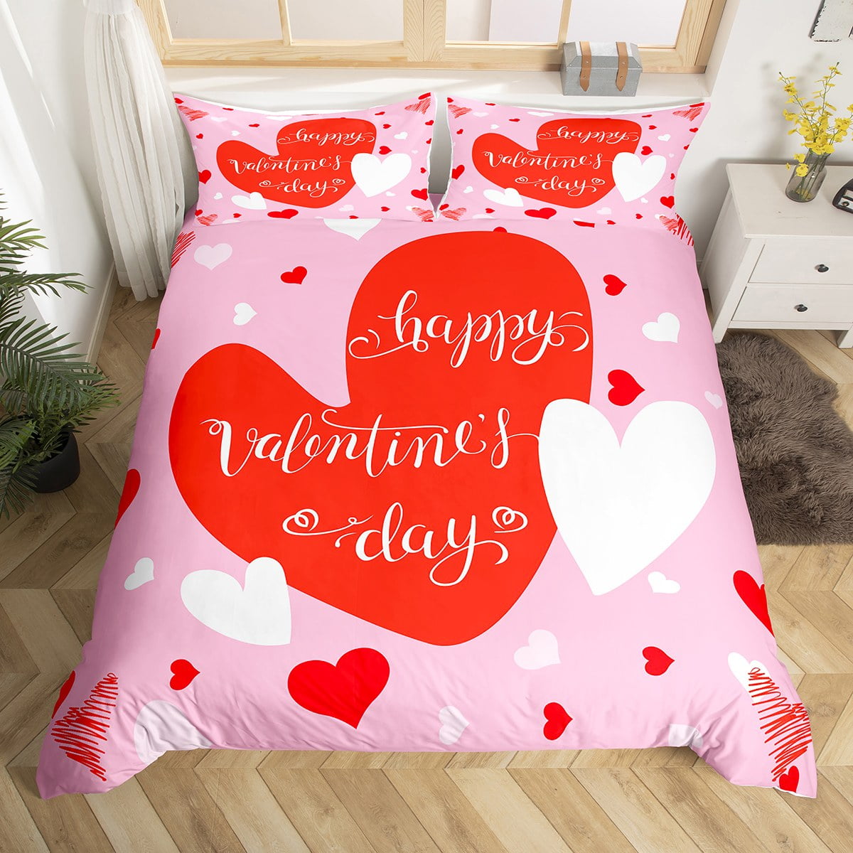 Erosebridal Red Pink Love Heart Duvet Cover Twin,Romantic Bedding Set ...