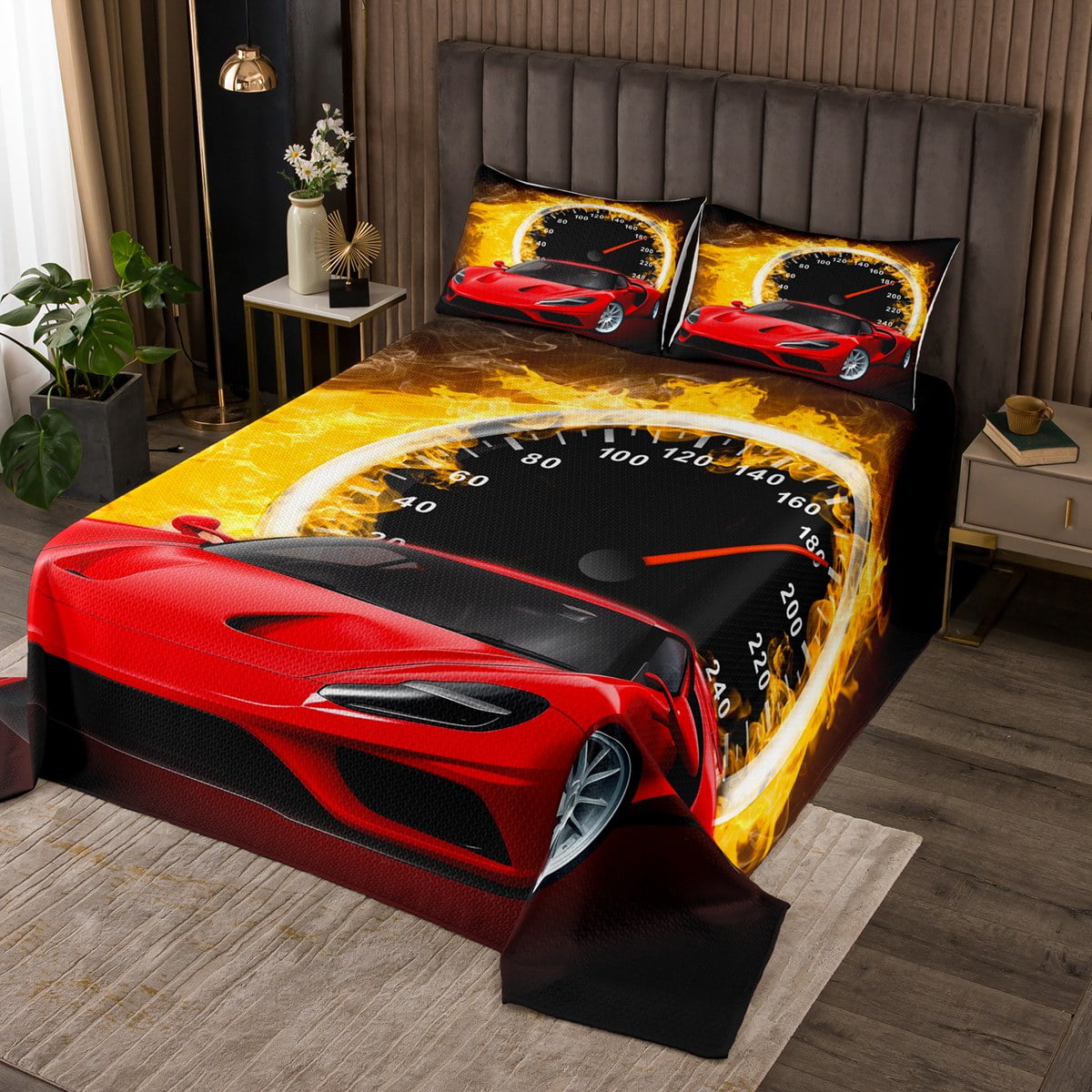 Erosebridal Red Race Car Bedspread Queen,Sports Car Quilt Bedding Set ...