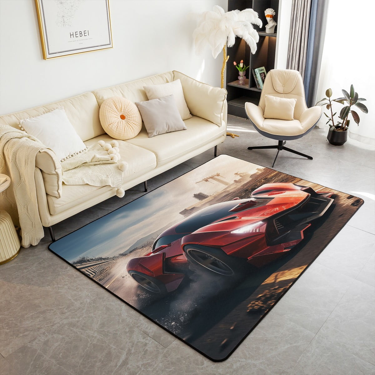 YST Red Race Car Carpet 5x7,Cool Racing Car Area Rug for Kids Boys ...