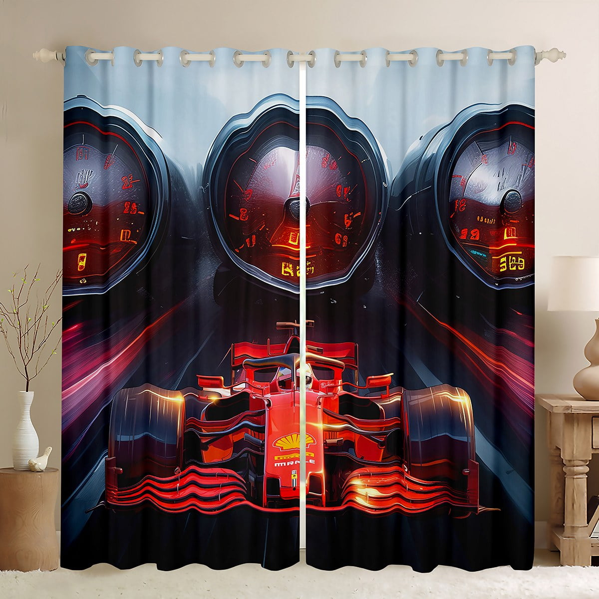 Red Race Car Curtains Sports Car Printed 30%-50% Blackout Curtains ...