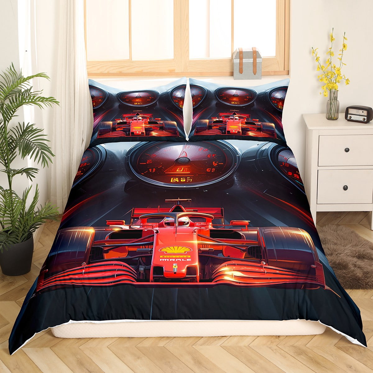 Erosebridal Red Race Car Queen Size Sports Car Printed Comforter Cover ...