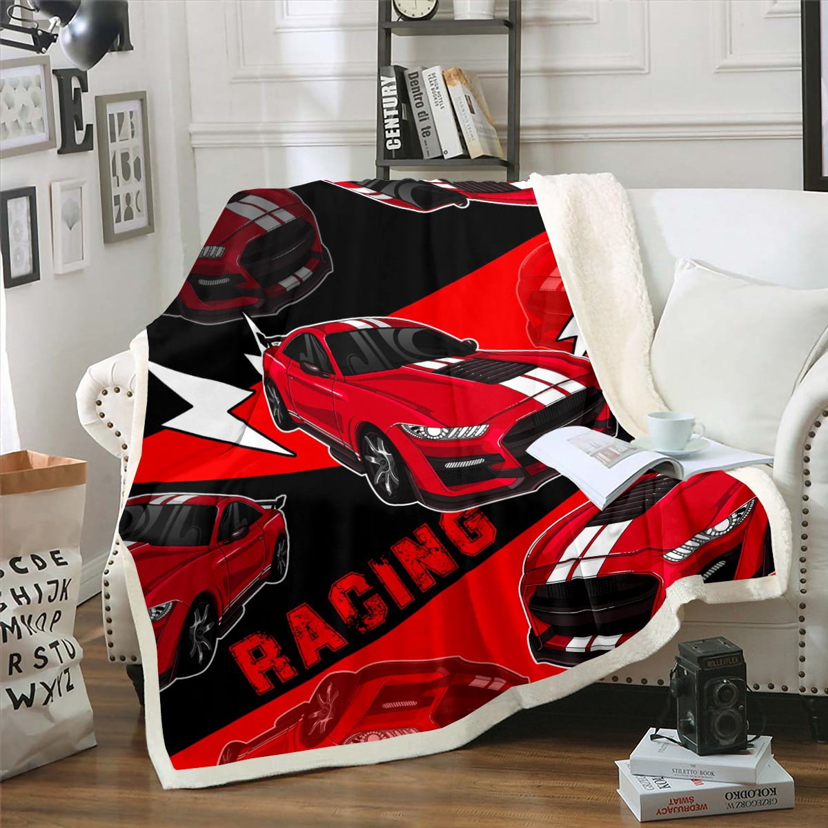 Red Race Car Throw Blanket Sports Car Blanket Bedroom Decor Racing Car ...
