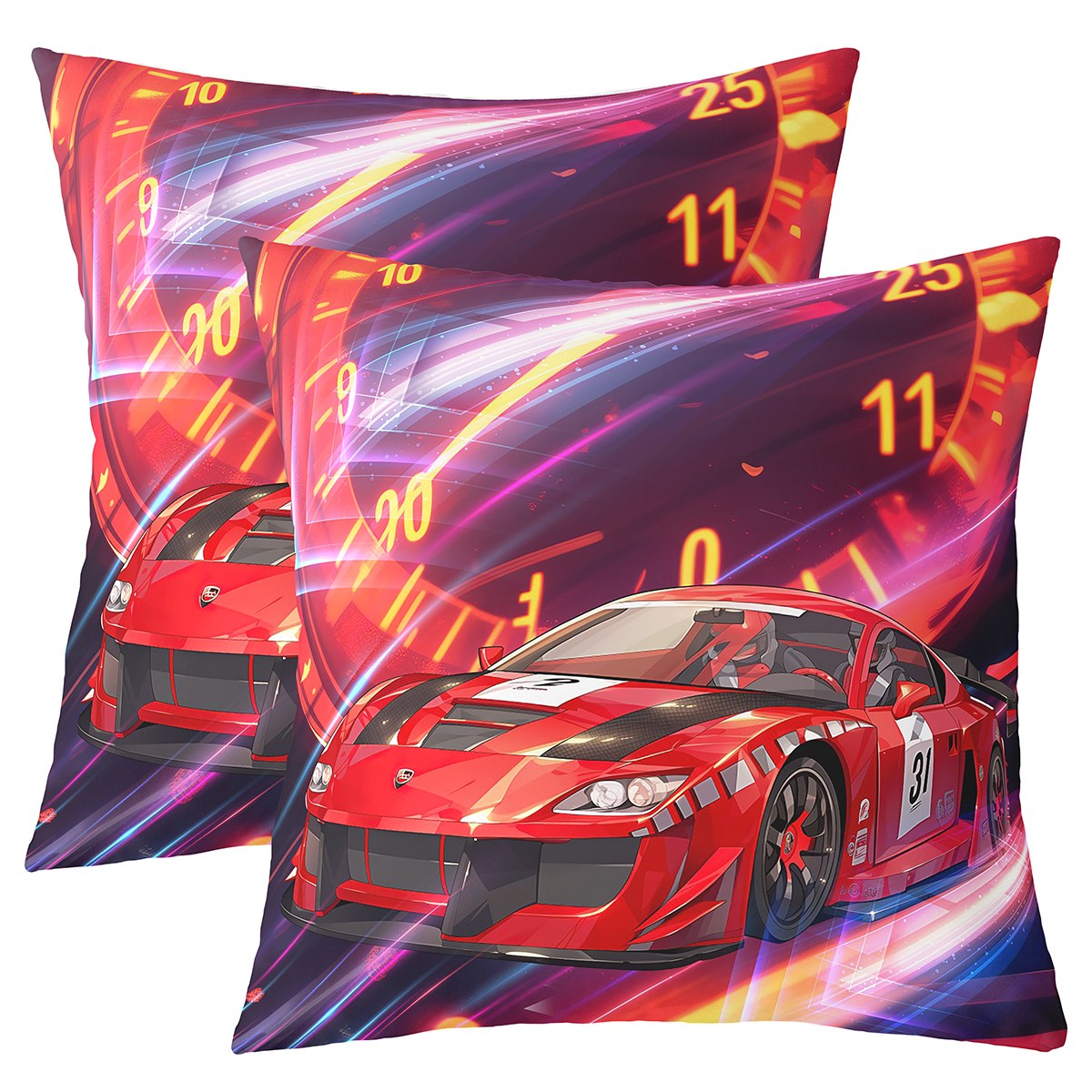 Red Race Car Throw Pillow Covers Set of 2 Youth,Neon Light Pillow ...