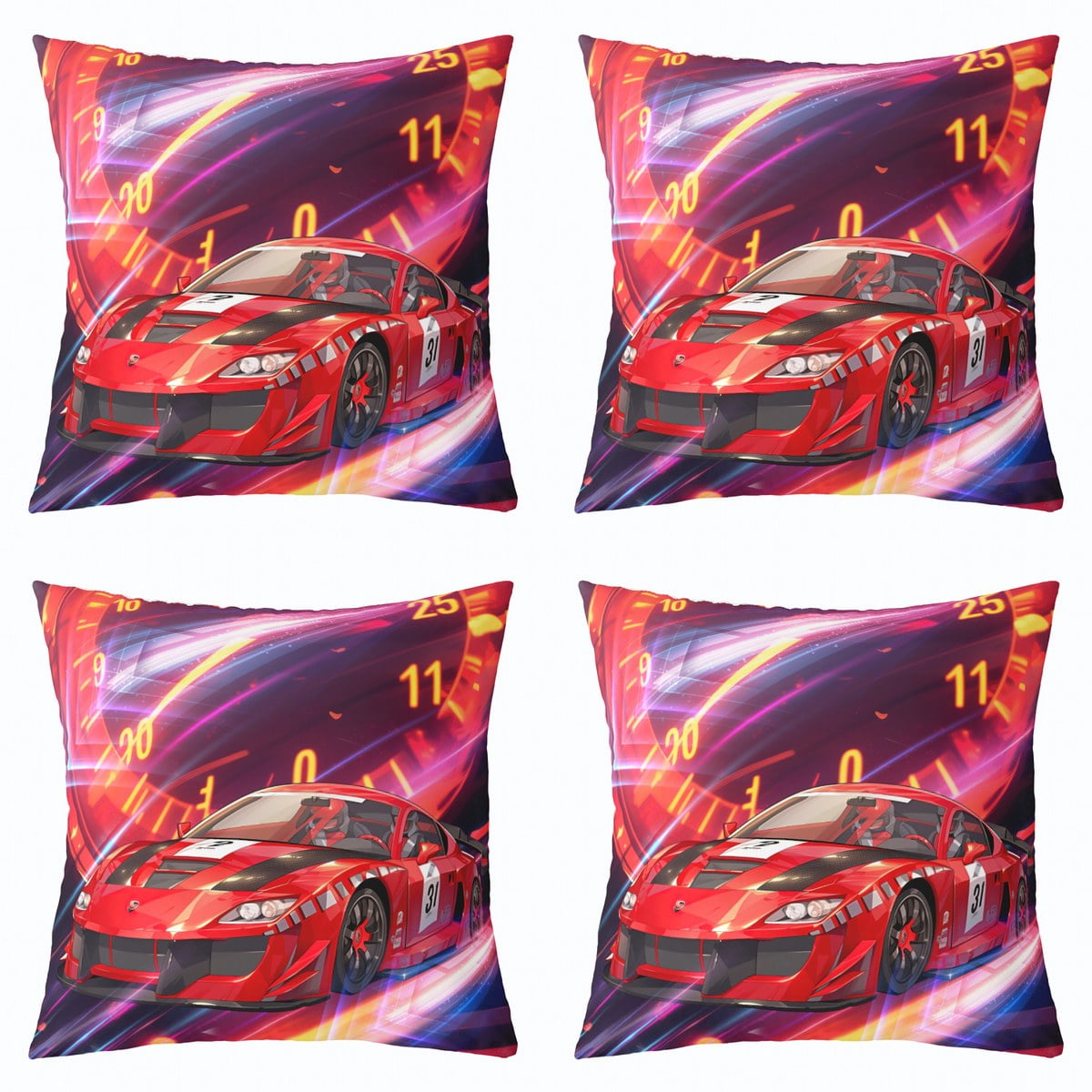 Red Race Car Throw Pillow Covers Set of 4 Youth,Neon Light Pillow ...