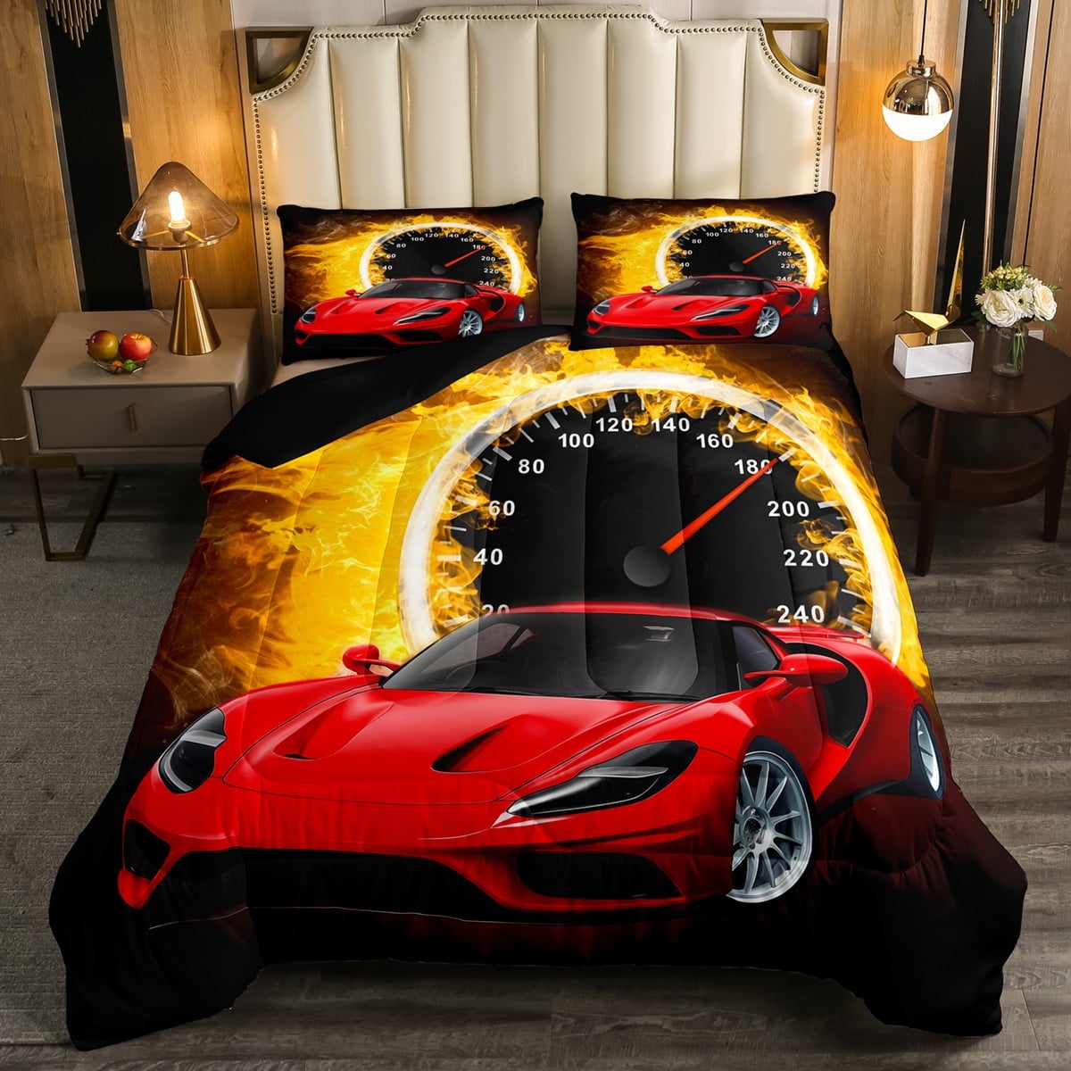 Red Race Car Twin Comforter Set , Sports Car Bedding Set Race Car Decor ...