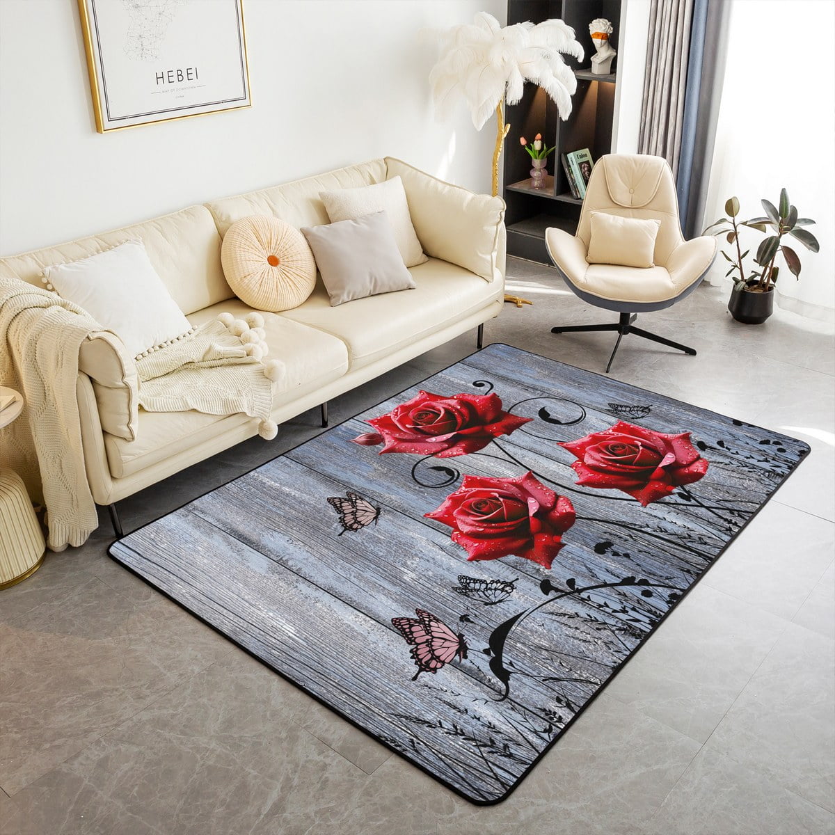 Erosebridal Red Rose Area Rug 3x5 Pink Butterfly Accent Rug Set ...
