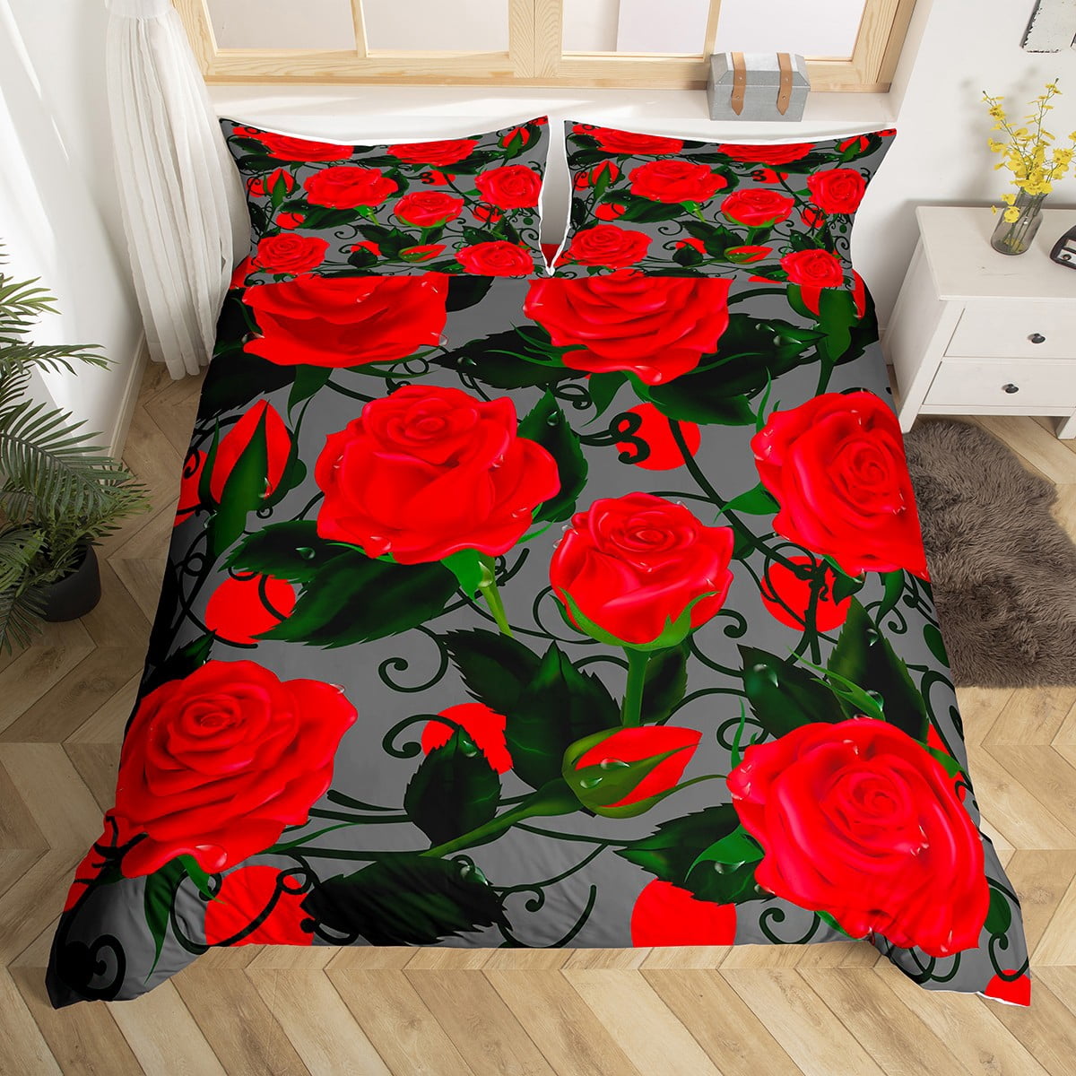 YST Red Rose Bedding Sets Queen Romantic Valentine's Day Comforter ...