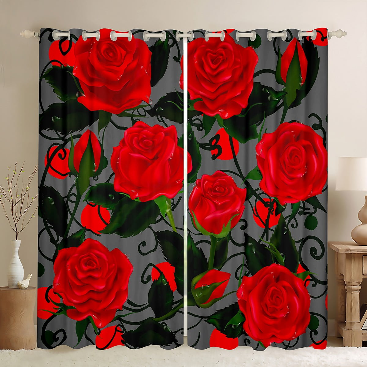 Erosebridal Red Rose Curtains Romantic Valentine's Day Curtains ...