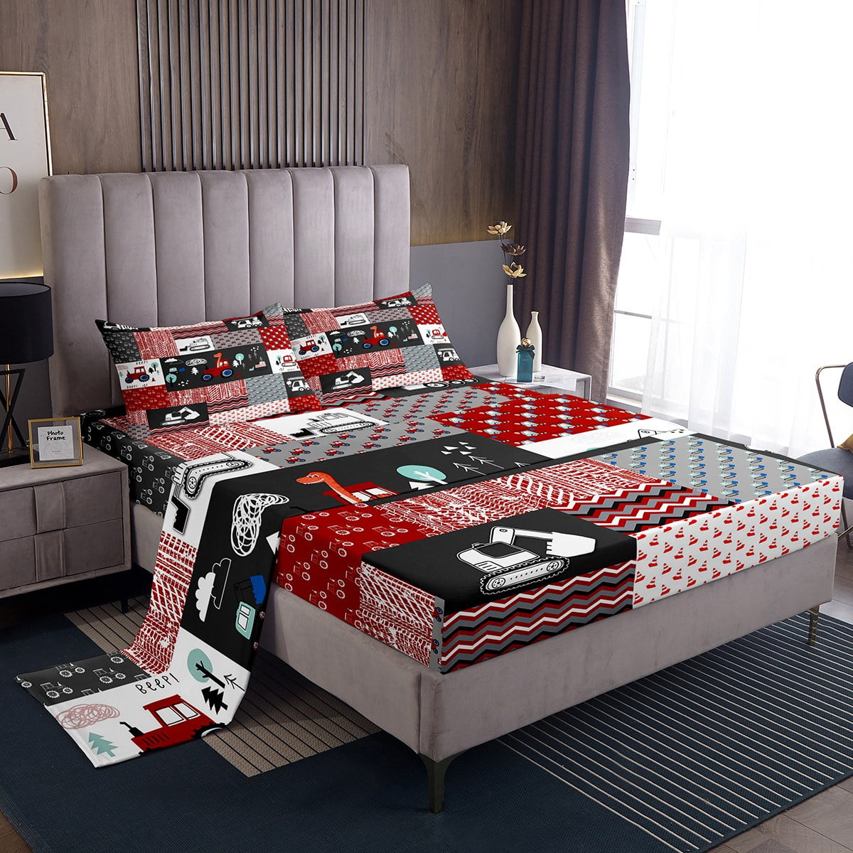 YST Red Tractor King Fitted Sheet For Boys Cartoon Dinosaur Bed Sheets ...