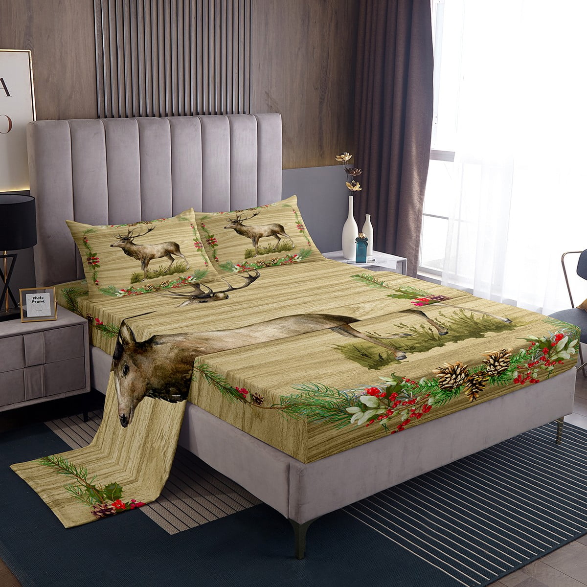 Reindeer Full Bed Sheets Set ,Woodland Animals Sheets Rustic Elk Deer ...