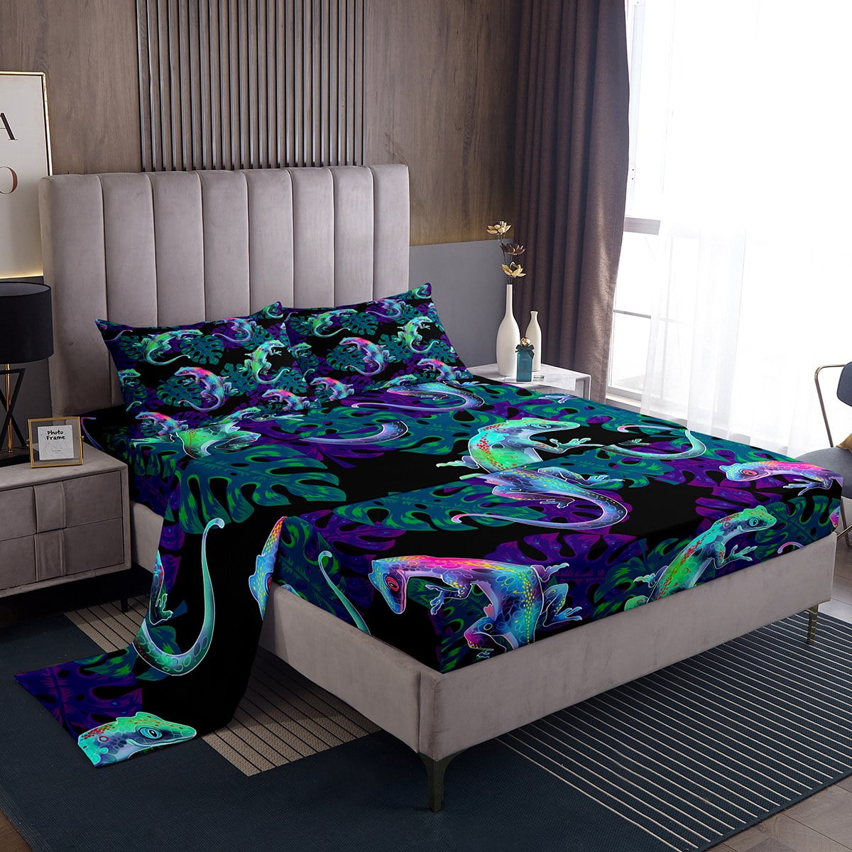 YST Reptile Bed Sheets Set Twin for Boys Girls,Purple Green Lizard ...