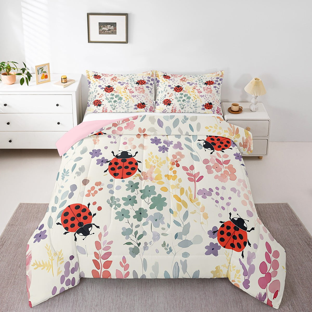 Reptile Ladybug Twin Comforter Set,Cute Floral Ladybug Bedding Set ...