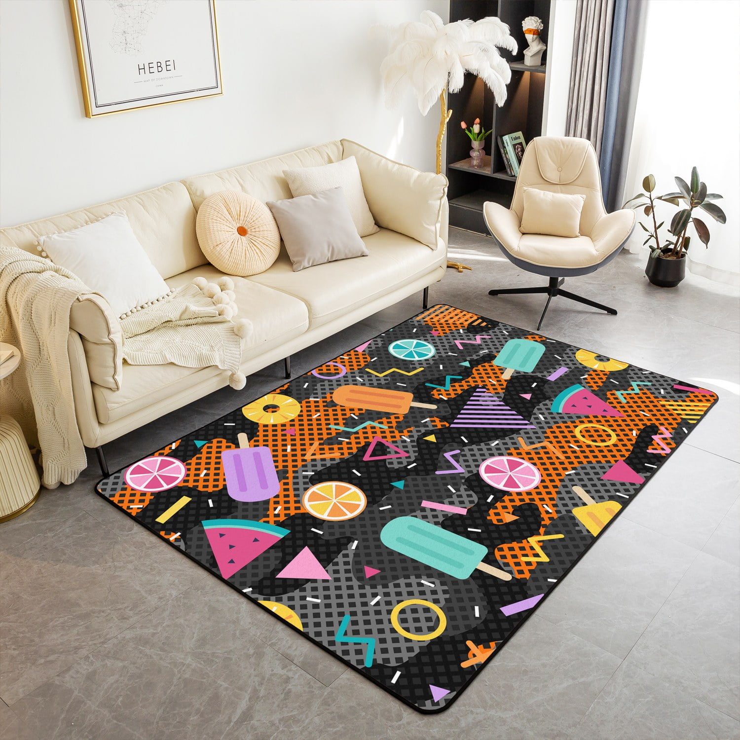 YST Retro 80s 90s Memphis Area Rug 3x5 for Bedside,Ice Cream Watermelon ...