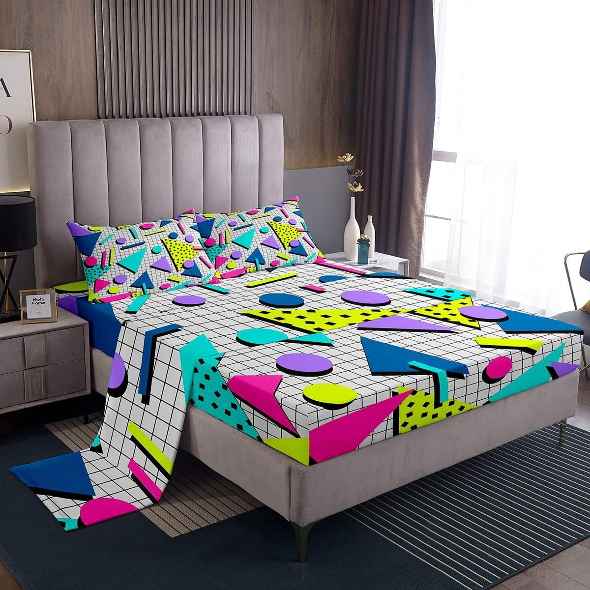 YST Retro 80s Style Sheet Set Twin,Abstract Geometric Pattern Bed ...