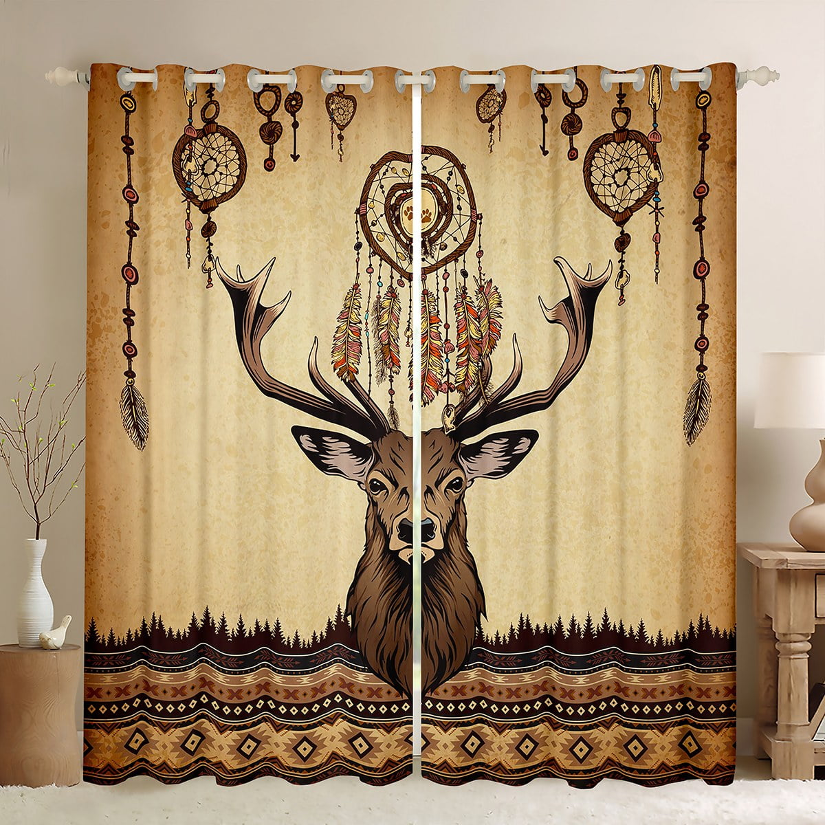 YST Retro Antler 52x63 inch Window Curtains Woodland Hunting Deer Elk ...