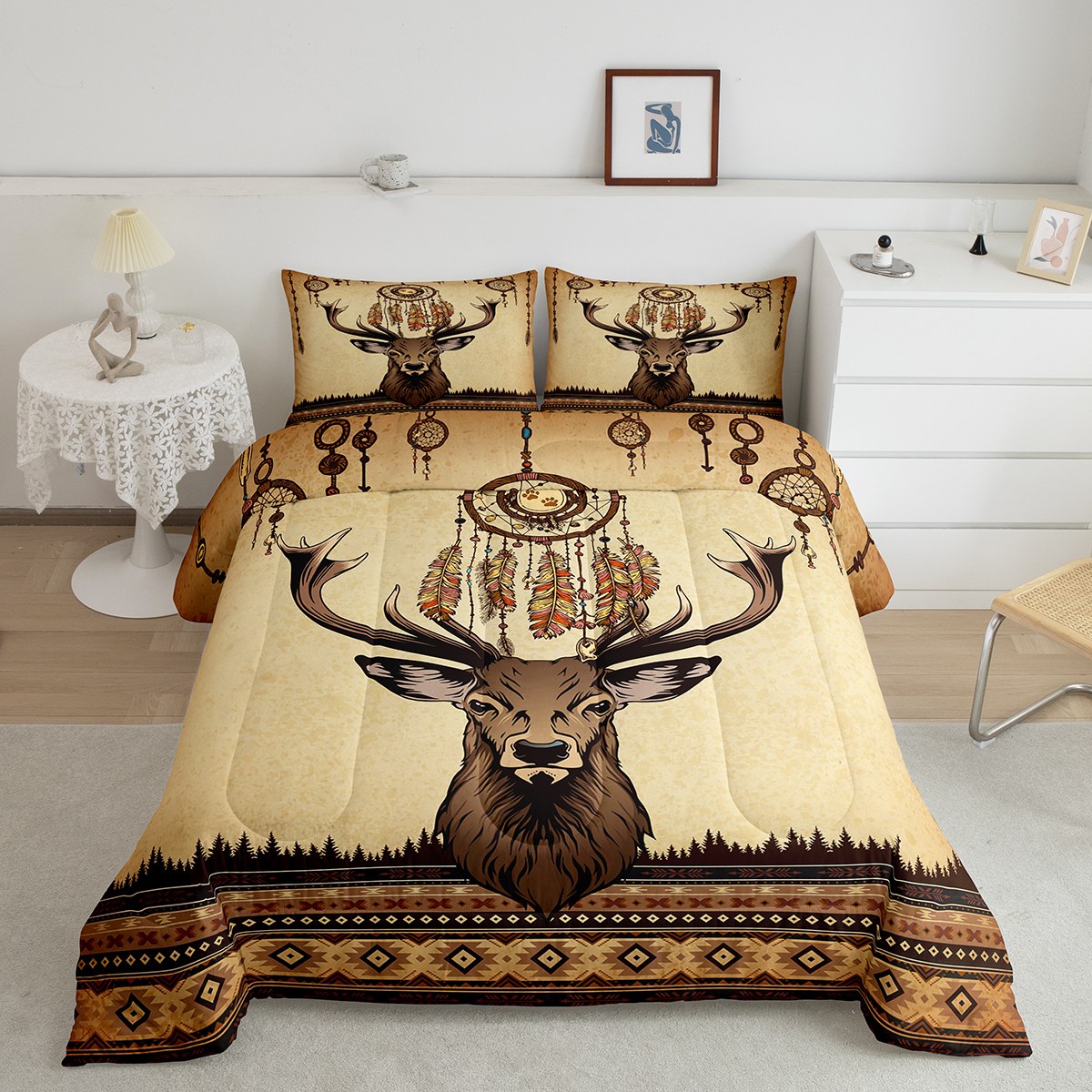 YST Retro Antler Queen Bedding Woodland Hunting Deer Elk Moose ...
