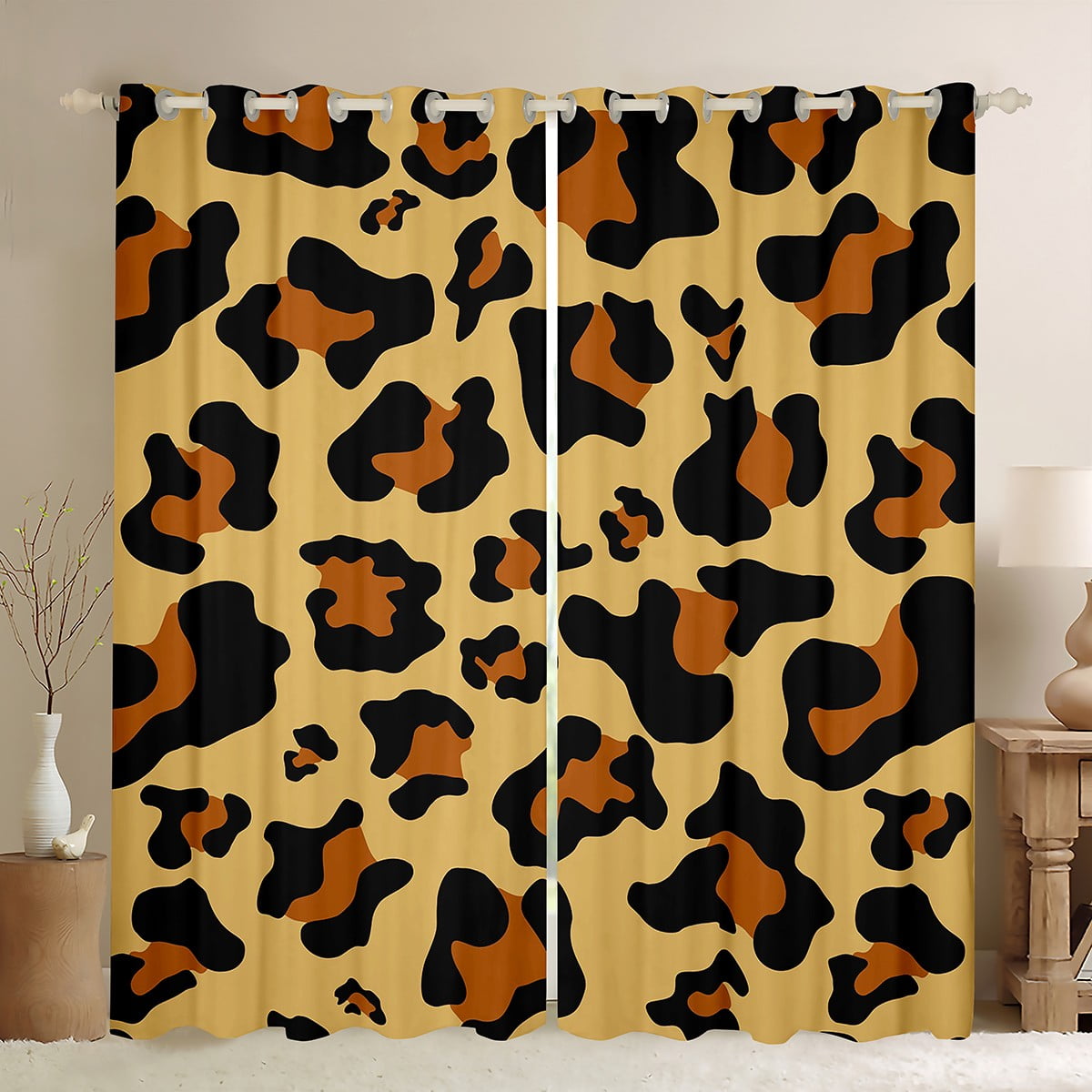 Retro Brown Leopard Curtains 42x63 inch,Cheetah Print 30%-50% Blackout ...