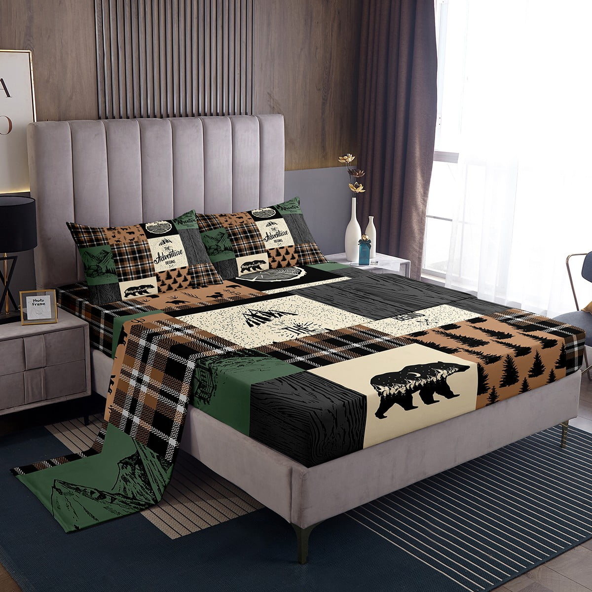 Erosebridal Retro Cabin Bed Sheets Set, Rustic Adventure Bear Deer Sheet Set Camping Hunting ...