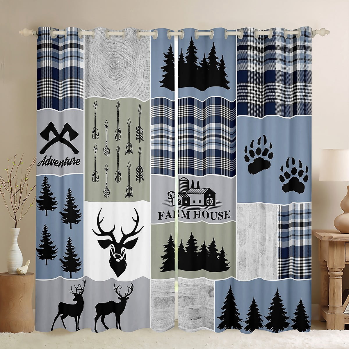 Retro Cabin 30%-50% Blackout Curtains For, Rustic Deer Animal Curtains ...