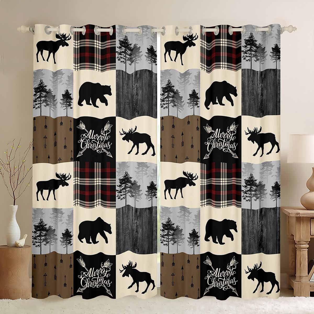 Retro Cabin Decor Curtains Rustic Moose Bear Curtains & Drapes Hunting ...