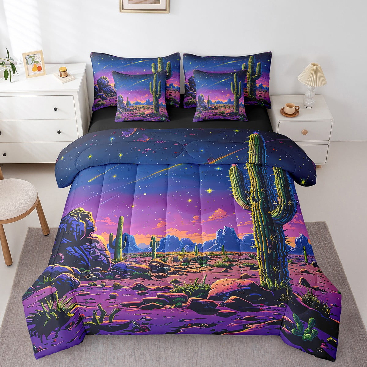 Retro Cactus Bed in a Bag Twin Comforter Set 7 Piece,Rustic Farmhouse ...