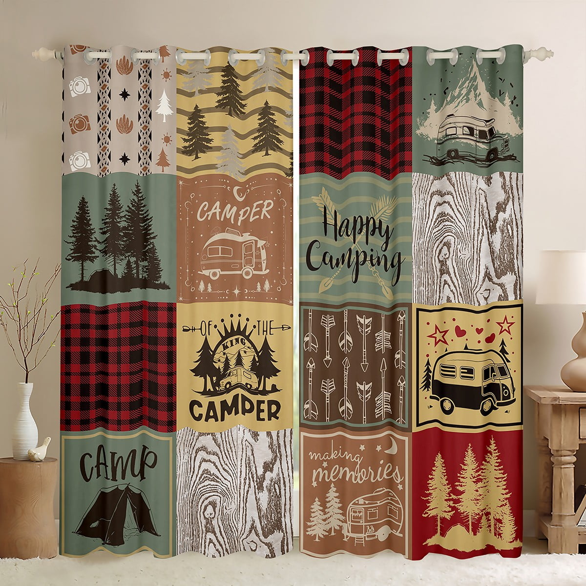 Retro Camper Window Curtains Camping 52"Wx63"L 30%-50% Blackout ...