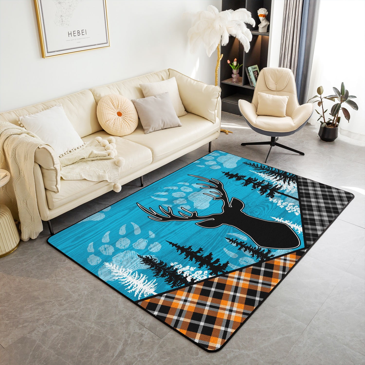 YST Retro Farmhouse Area Rug 5x7 for Bedside,Elk Deer Patchwork Indoor ...