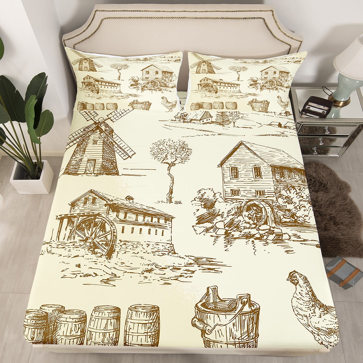YST Retro Farmhouse Bed Sheets for All Ages Farm Animal Fitted Sheet ...