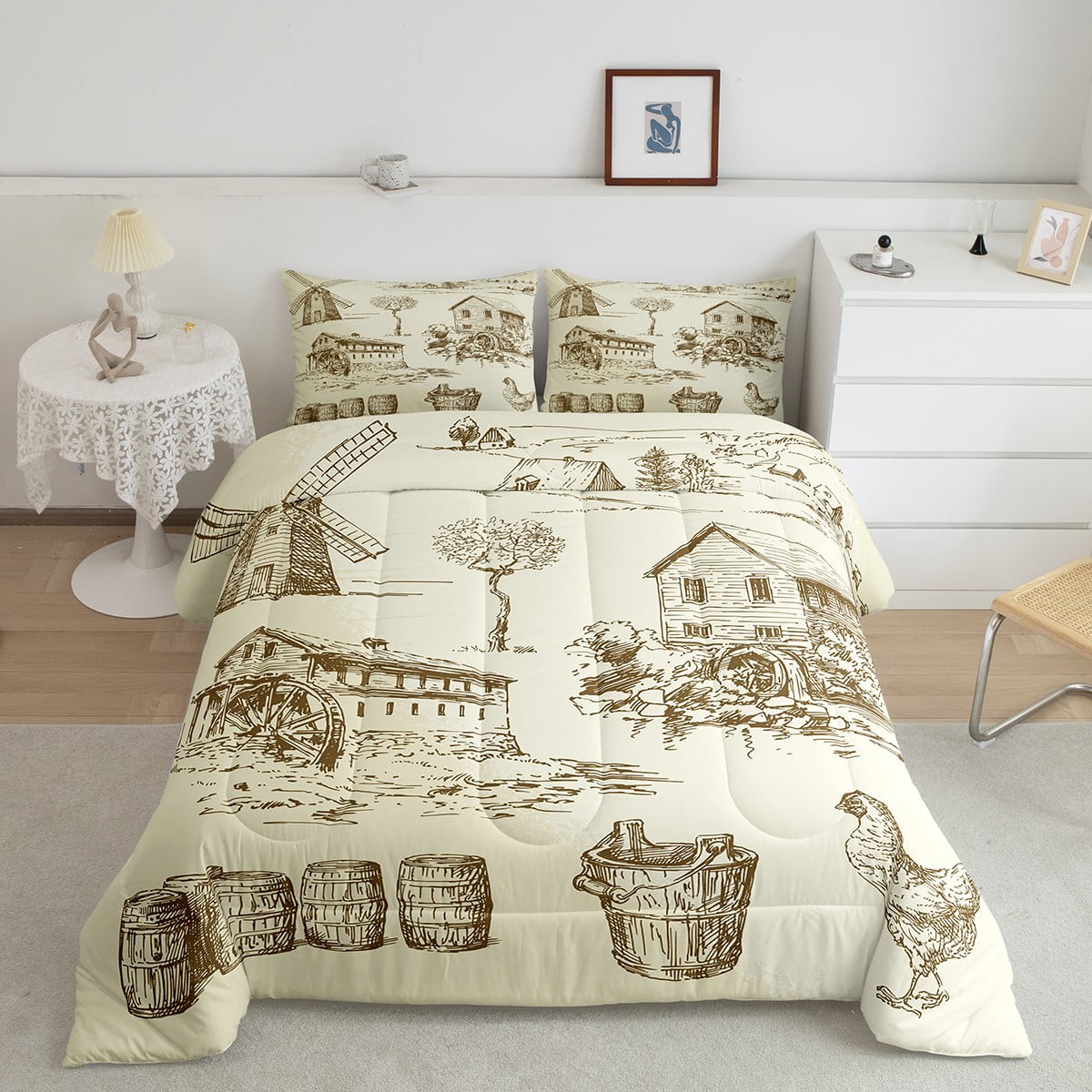 YST Retro Farmhouse Comforter King for All Ages Farm Animal Bedding Set ...