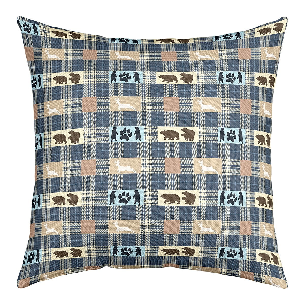 YST Retro Farmhouse Cushion Cover,Bear Deer Patchwork Grid Throw Pillow ...