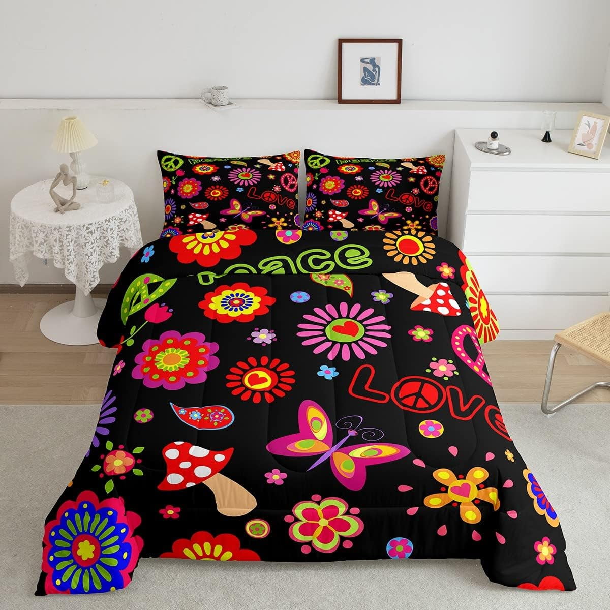 Retro Groovy Comforter 70s Vintage Psychedelic Flower Bedding Set Full ...