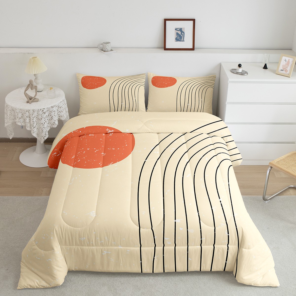 YST Retro Minimalism Comforter Set Queen Hippie Modern Bedding Set, Mid ...