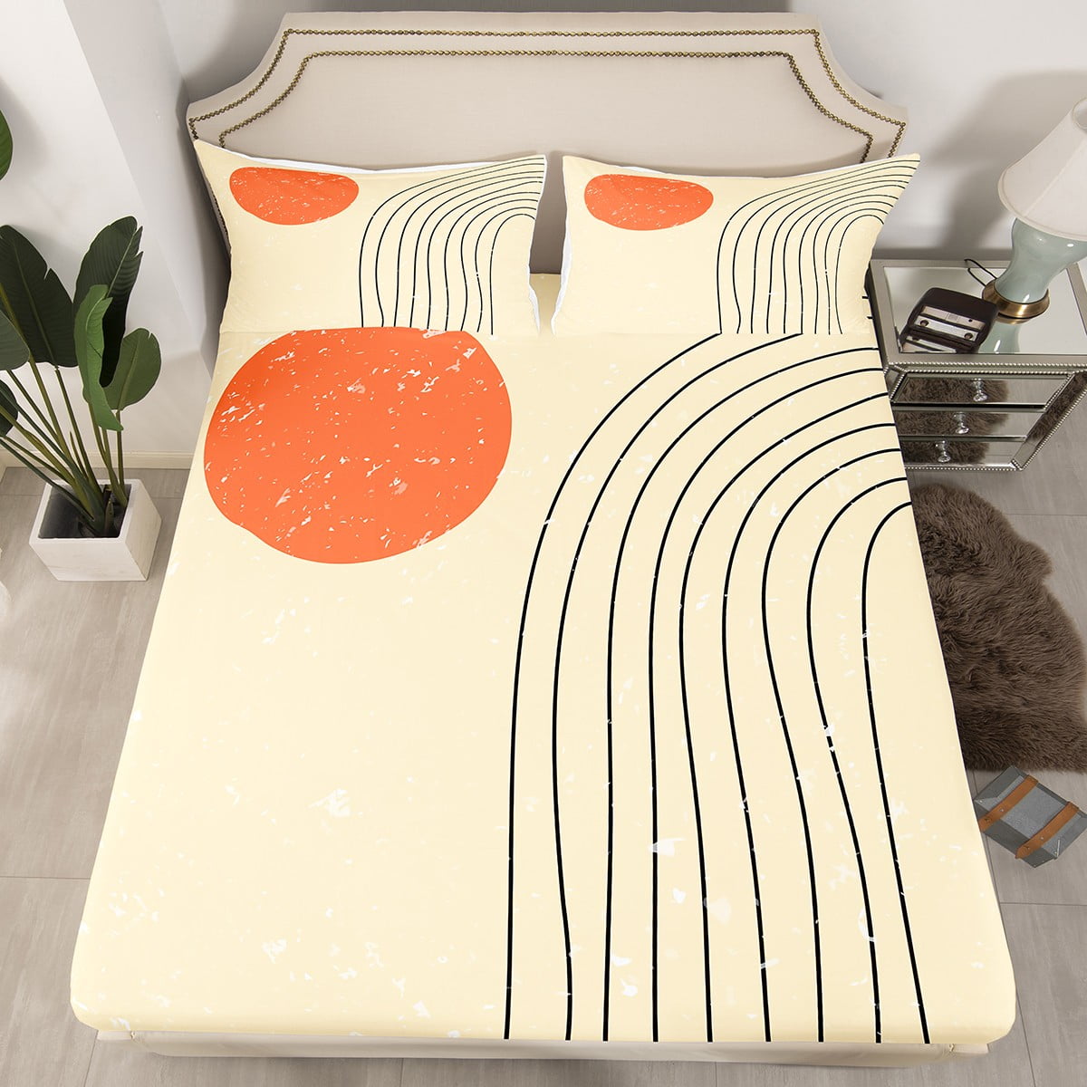 YST Retro Minimalism Queen Fitted Sheet Hippie Modern Sheets, Mid ...