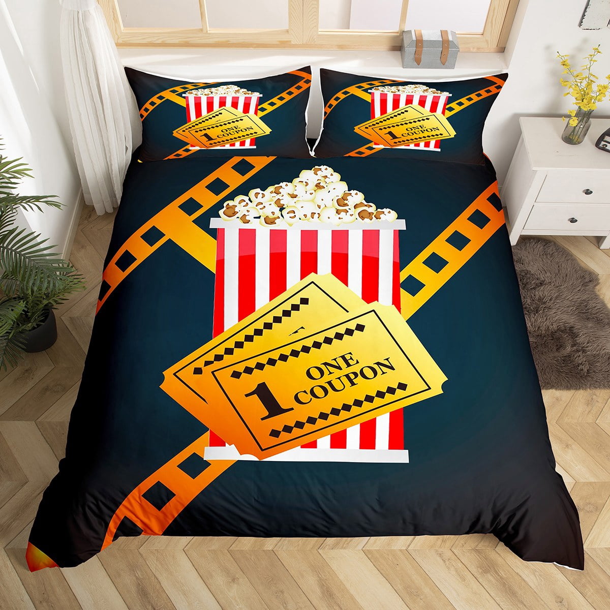 YST Retro Movie Duvet Cover King Paper Cinema Ticket Bedding Set Movie ...
