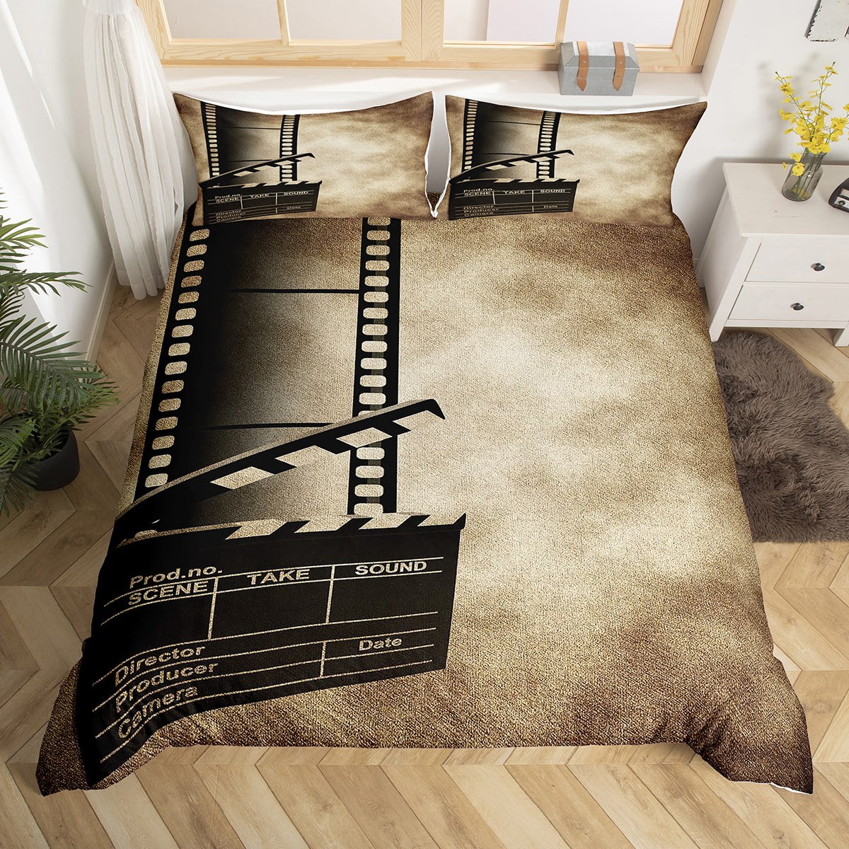 YST Retro Movie Theater Comforter Cover Brown Tie Dye Bed Set, Vintage ...