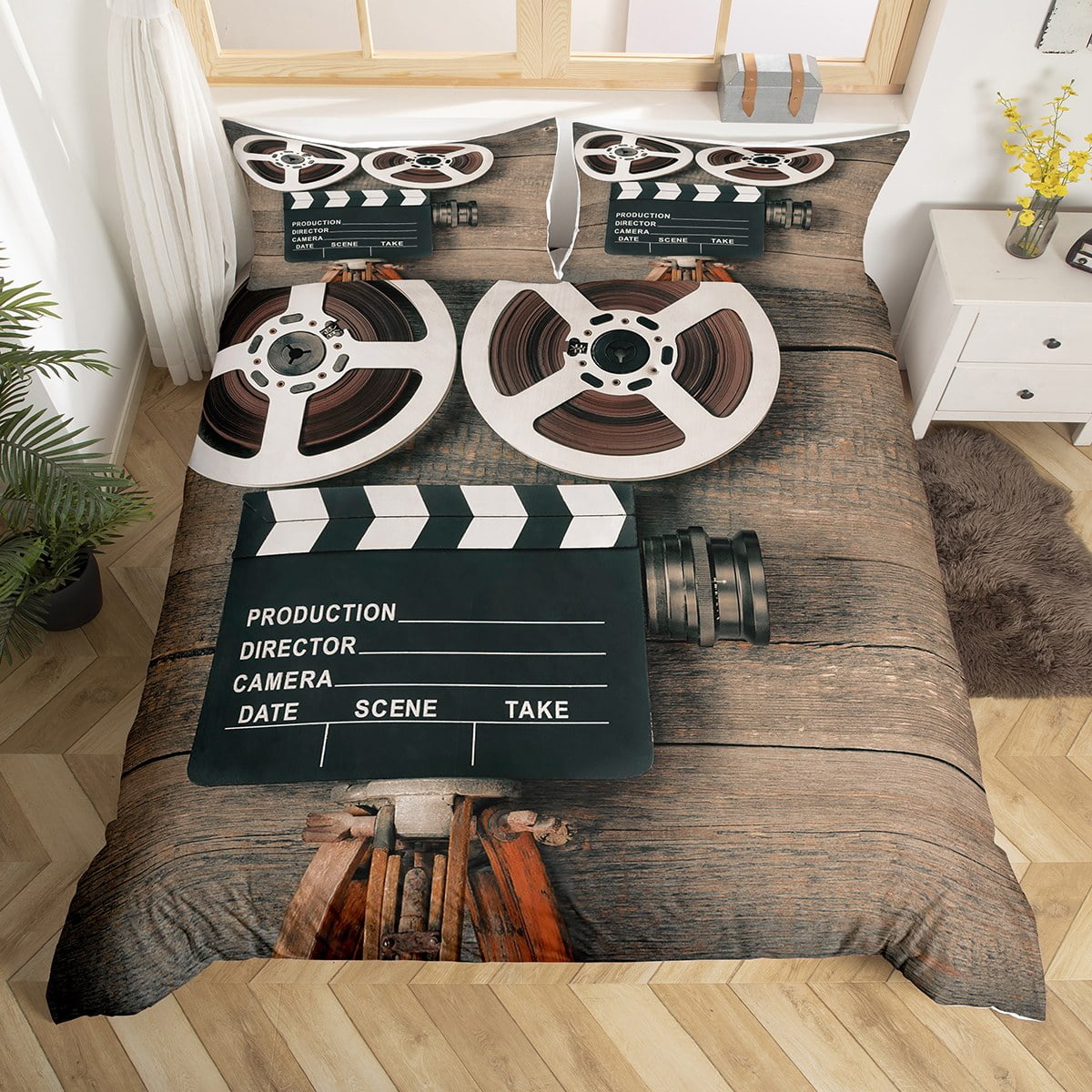 YST Retro Projector Bed Set Movie Theatre Cinema Duvet Cover, Black ...