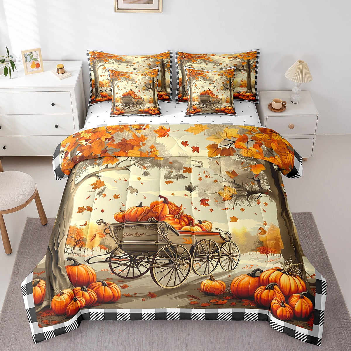 YST Retro Rustic Fall Bedding Sets 7 Piece Autumn Harvest Pumpkins Twin ...