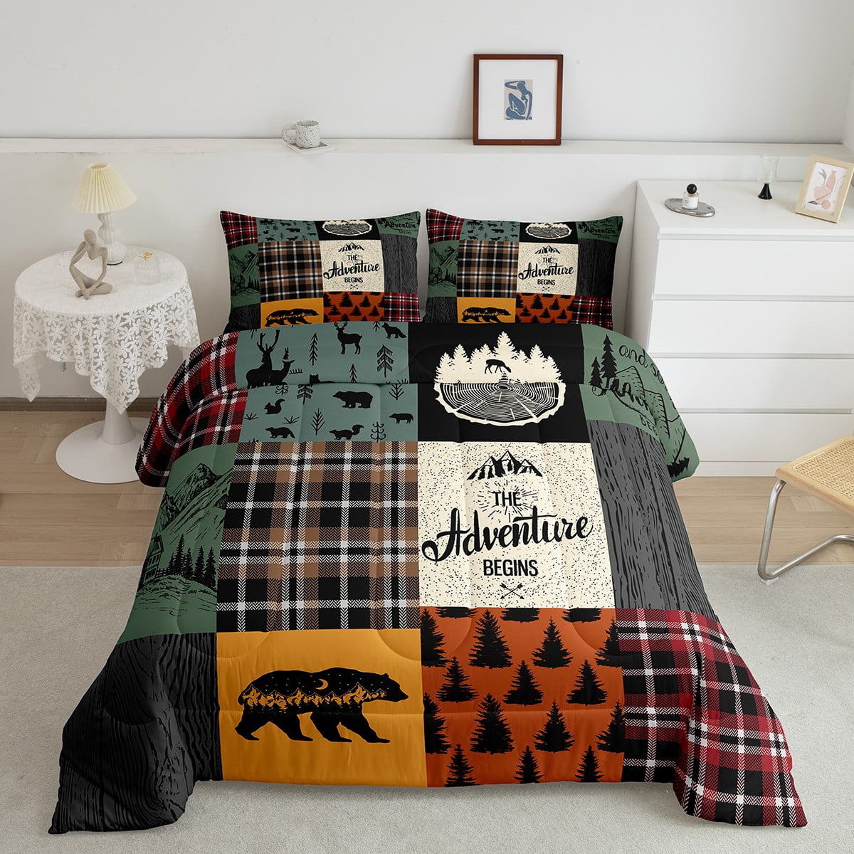Erosebridal Retro Rustic Lodge Comforter Set, Cabin Farmhouse Bedding ...