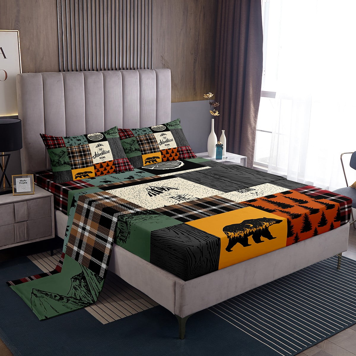 Retro Rustic Lodge Sheets , Cabin Farmhouse Bed Sheets Set Full Size ...