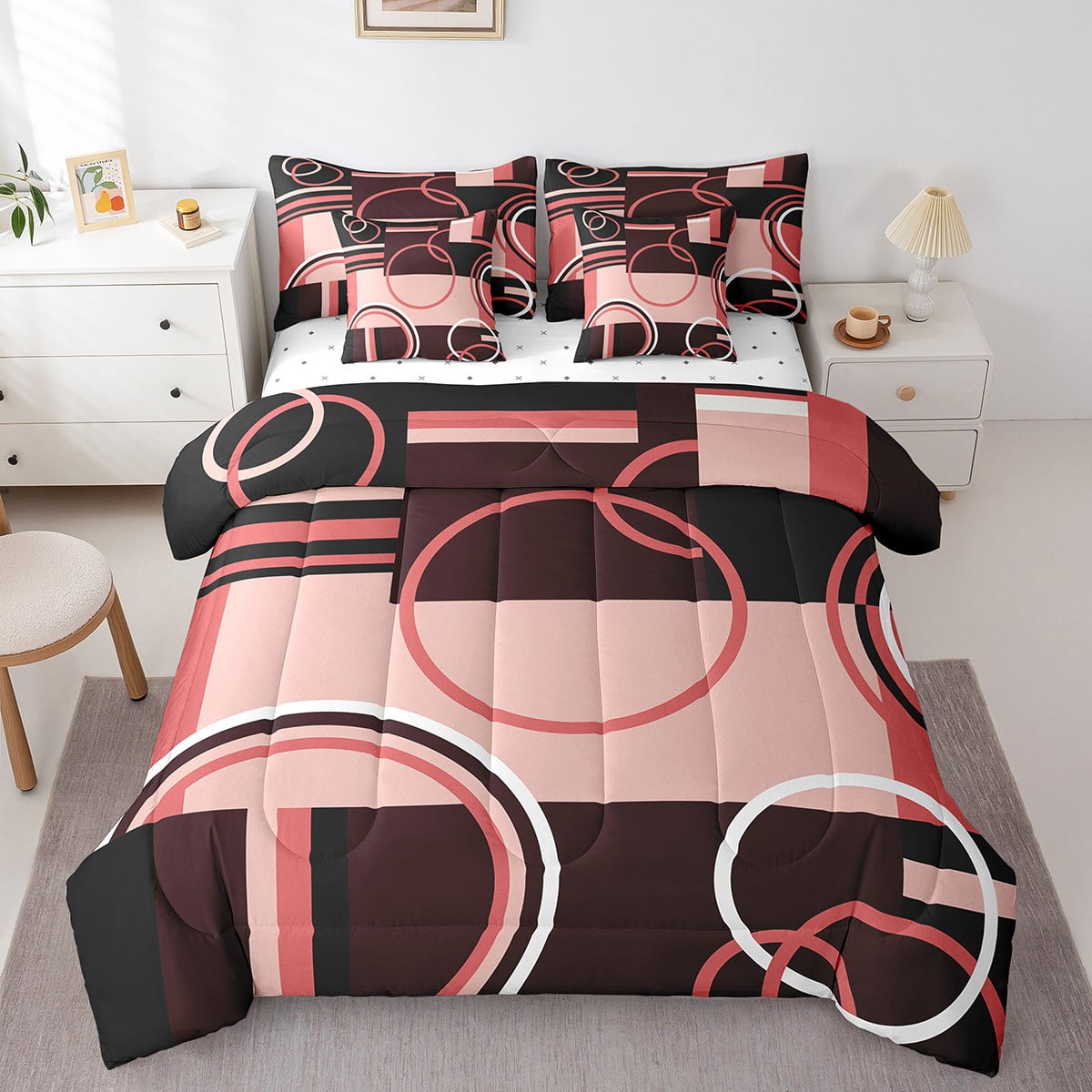 YST Retro Swirls Comforter Set Full Geometric Circles Square 7 Piece ...