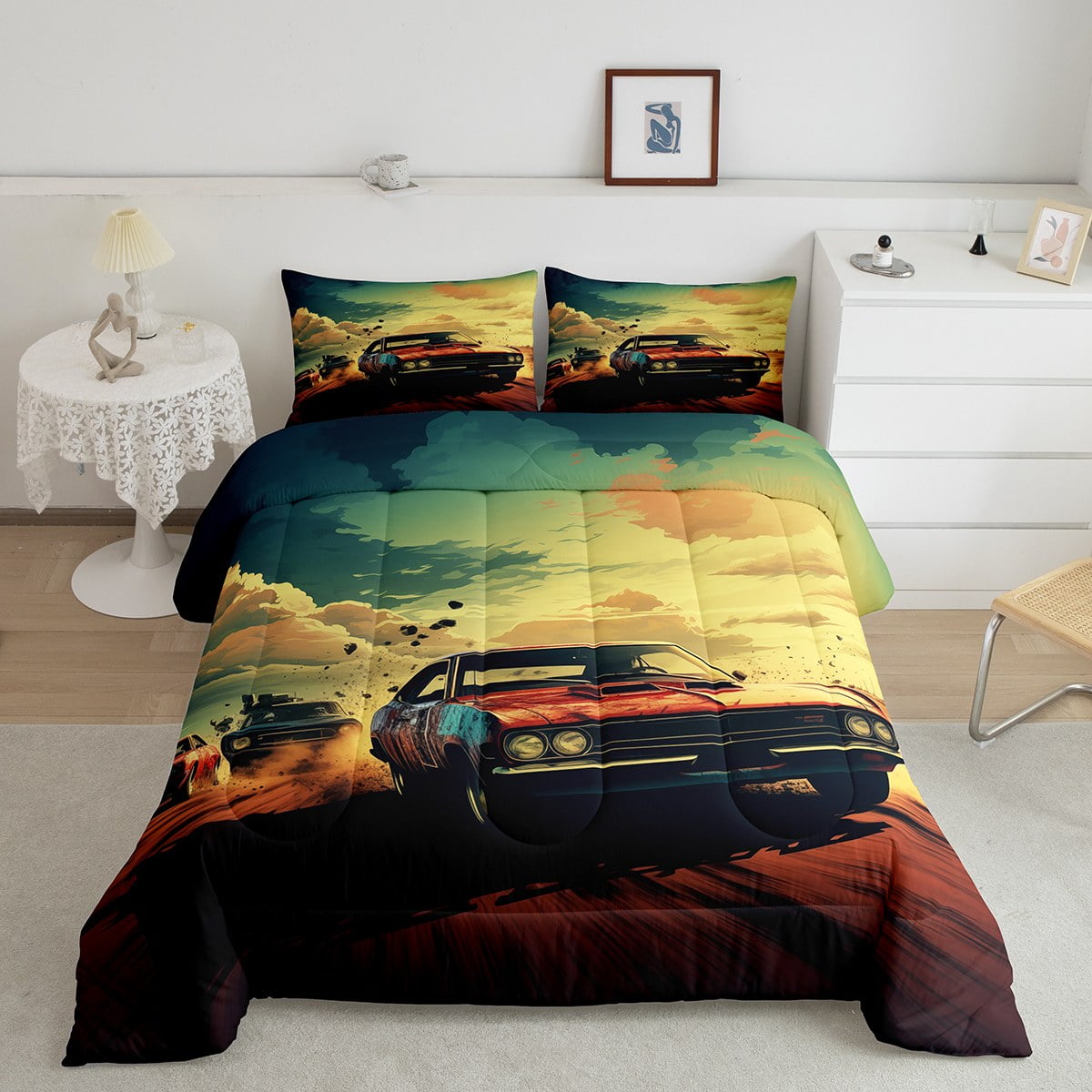 Erosebridal Retro Taxi King Comforter Set Vintage Car Bedding Sets ...