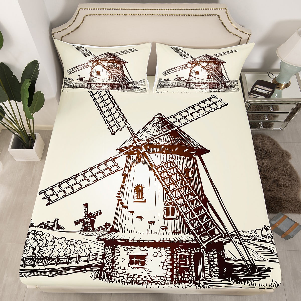 YST Retro Windmill Queen Sheets Rustic Lodge Cabin Bed Sheets, Western ...